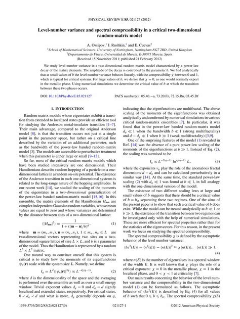 Pdf Level Number Variance And Spectral Compressibility In A Critical Two Dimensional Random