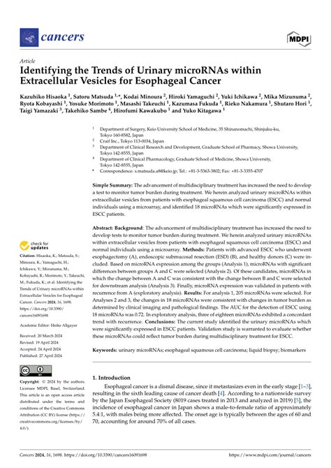 Pdf Identifying The Trends Of Urinary Micrornas Within Extracellular