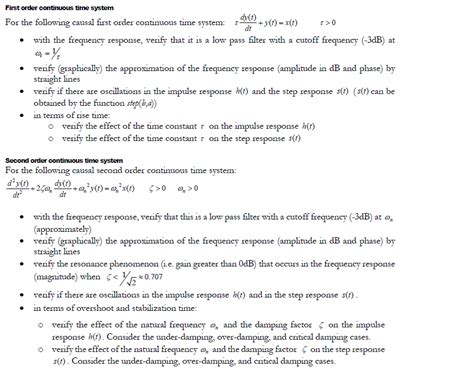 Solved First Order Continuous Time System Dyt For The