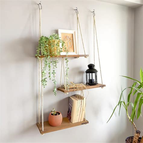 Boho Wall Shelves For Plants And Decor Rope Hanging Shelves For Wall Decor In Living Room