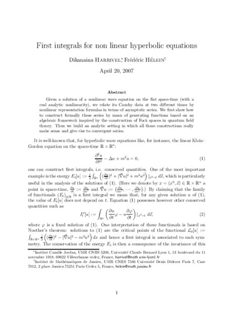 Pdf Nonlinear Hyperbolic Equations First Integrals