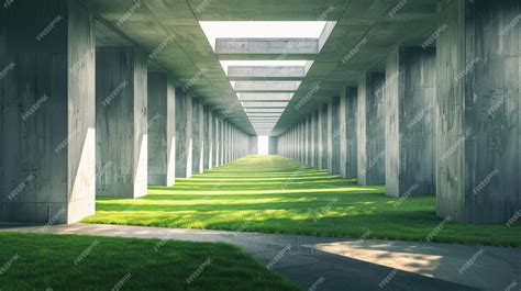 Sunlight Streams Through A Concrete Underpass Illuminating A Grassy