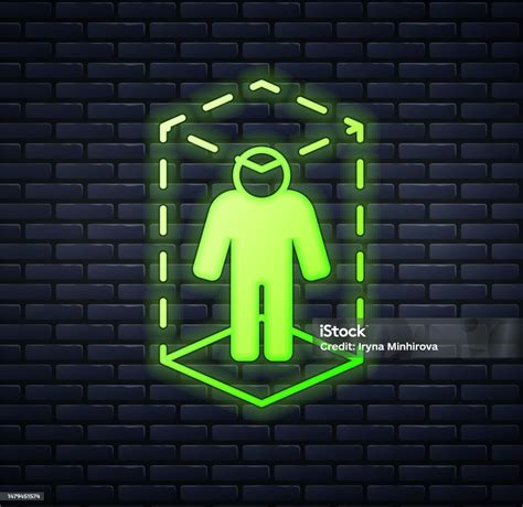 벽돌 벽 배경에 격리 된 빛나는 네온 3d 모델링 아이콘 증강 현실 또는 가상 현실 벡터 3차원 형태에 대한 스톡 벡터 아트 및 기타 이미지 Istock