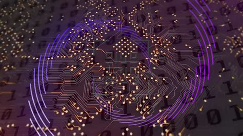 Neon Pink Qr Code Scanner Against Microprocessor Connections And Binary