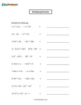 Multiplying Polynomials Worksheets
