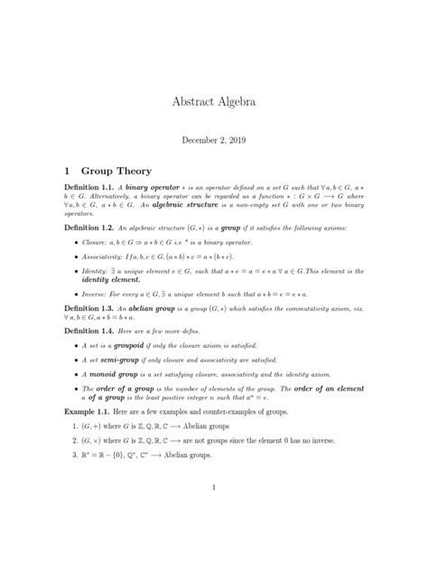 Abstract Algebra 1 Pdf Group Mathematics Permutation