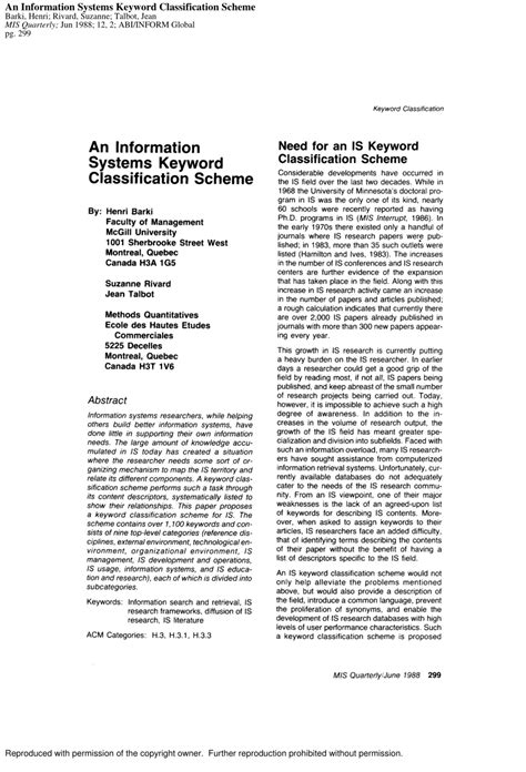 Pdf An Information Systems Keyword Classification Scheme