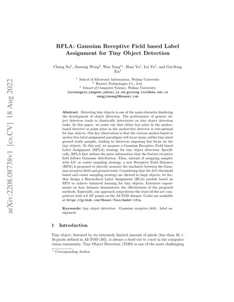 Pdf Rfla Gaussian Receptive Field Based Label Assignment For Tiny