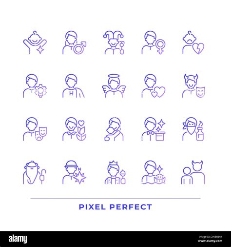 Character Archetypes Pixel Perfect Gradient Linear Vector Icons Set