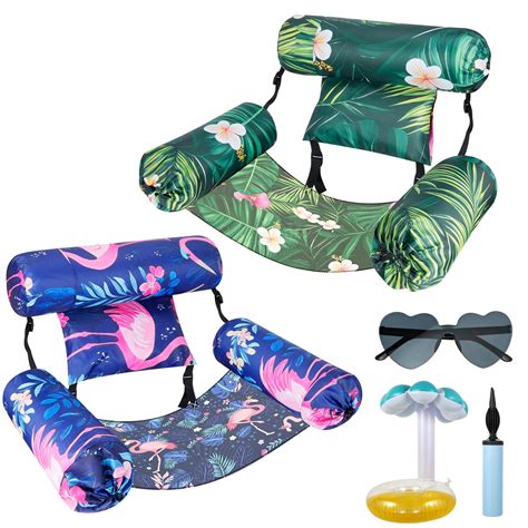 Inflatable Pool Lounge Chairs 2 Pack Adjustable Floating Pool Chairs
