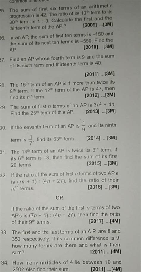 25 The Sum Of First Six Terms Of An Arithmetic Progression Is 42 The R