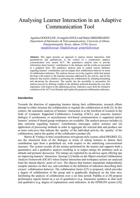 pdf analysing learner interaction in an adaptive communication tool