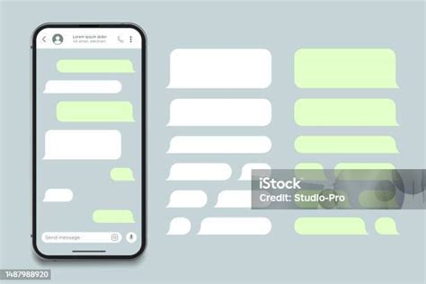 현실적인 스마트폰 메시징 앱 모형 Sms 텍스트 프레임 템플릿입니다 녹색 거품이 있는 소셜 미디어 대화 채팅 사용자 인터페이스