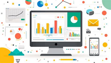 Concept With Laptop Computer Charts Diagrams Graphs And Place For Text Stock Vector