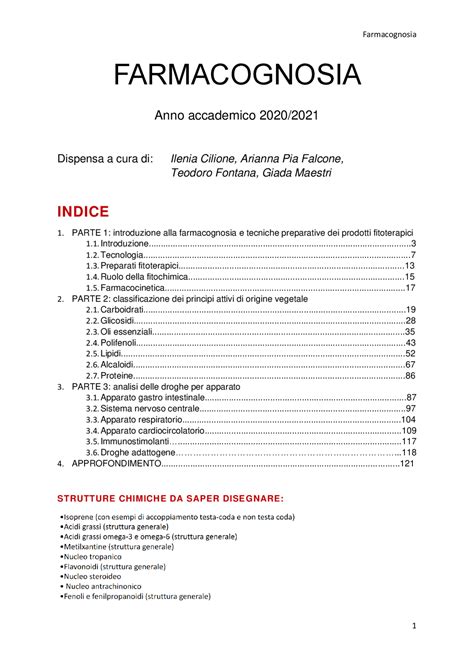 Dispensa Completa Di Farmacognosia Per Ctf Unipr Docsity