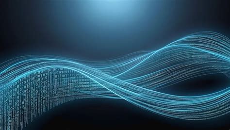 Digital Wave Background With Flowing Data Lines And Binary Code Stream