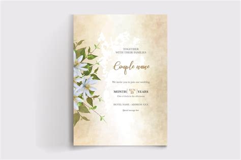 결혼식 꽃 초대 카드 템플릿 프리미엄 벡터