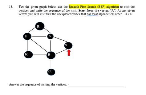 Solved For The Given Graph Below Use The Breadth First