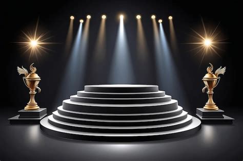 시상식 무대 검은 포디움 기단 장면 스포트라이트 3d 터 터 일러스트 아트 프리미엄 Ai 생성 이미지
