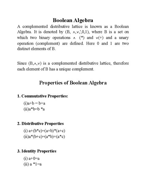 Boolean Algebra Notes Boolean Algebra A Complemented Distributive