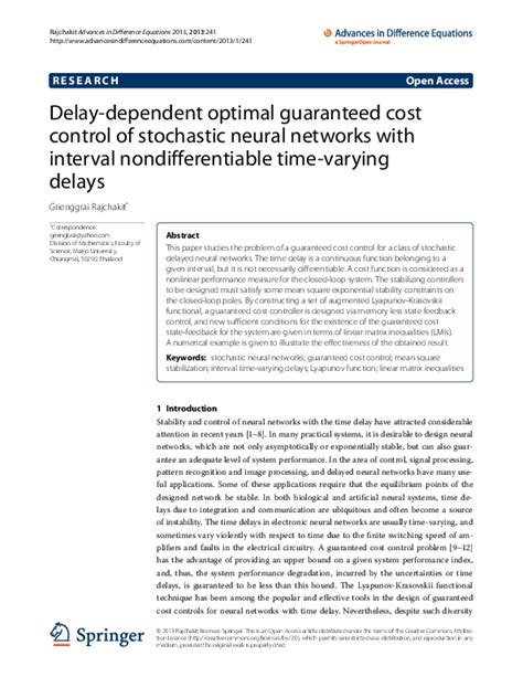 Pdf Delay Dependent Optimal Guaranteed Cost Control Of Stochastic Neural Networks With