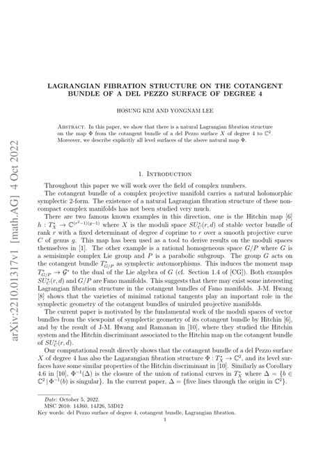 Pdf Lagrangian Fibration Structure On The Cotangent Bundle Of A Del Pezzo Surface Of Degree 4