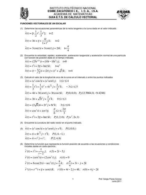 Guía Ets Cálculo Vectorial 2012 Pdf Integral Vector Euclidiano
