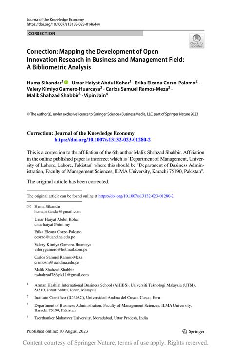 Correction Mapping The Development Of Open Innovation Research In