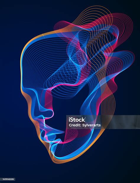 기계의 디지털 영혼 파도 라인 배열을 흐르는 점선 입자로 만든 인간의 머리의 인공 지능 소프트웨어 시각화 진화의 기술적 시대 인공지능에 대한 스톡 벡터 아트 및 기타 이미지