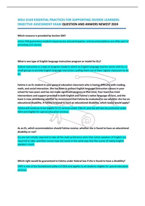wgu d169 essential practices for supporting diverse learners objective