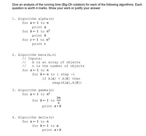 Solved Give An Analysis Of The Running Time Big Oh