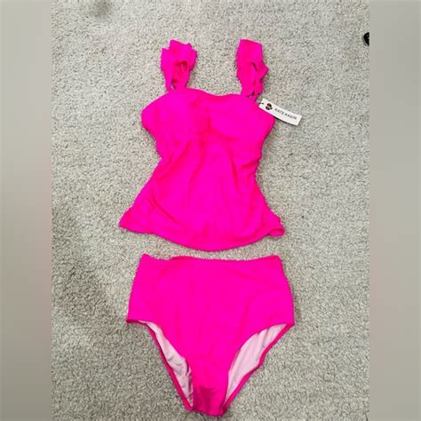 Kate Kasin Swim Vibrant Pink Bikini With Flowy Halter Top Poshmark