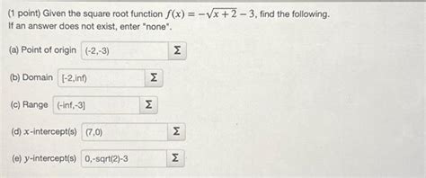 Solved 1 Point Given The Square Root Function Fx−x2−3 Chegg
