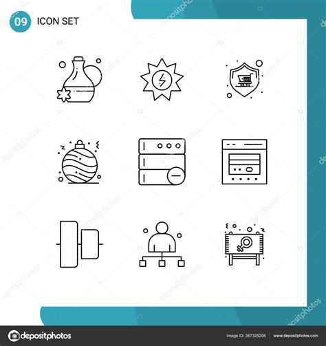 Mobile Interface Outline Set Pictograms Server Database Shop Decoration Ball Stock Vector Image