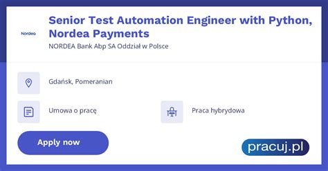 Oferta Pracy Senior Test Automation Engineer With Python Nordea Payments Nordea Bank Abp Sa