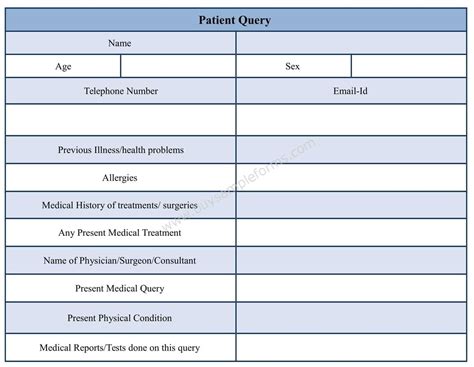 Patient Query Form Template In Word Format Sample Query Intended For Medical History Template