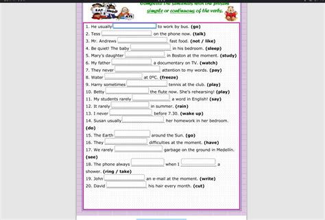 Present Simple Present Continuous Exercises Liveworksheets Design Talk