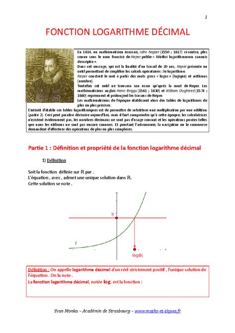 20log Tt 1 Fonction Logarithme DÉcimal Fonction Logarithme DÉcimal En 1614 Un Mathématicien