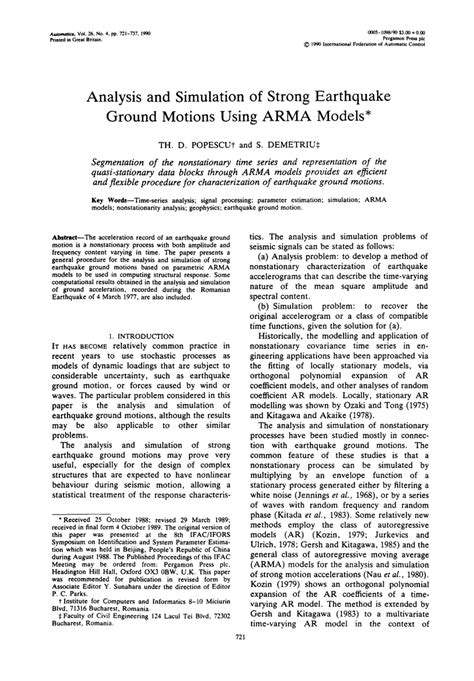 Pdf Analysis And Simulation Of Strong Earthquake Ground Motions Using Arma Models