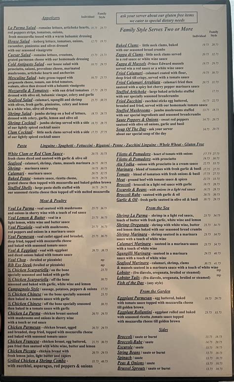 La Parma Menu Full Menu Update 2025
