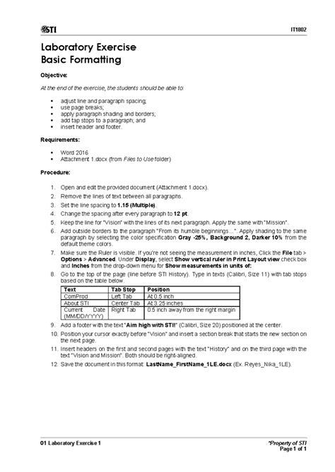 Laboratory Exercise IT Laboratory Exercise Property Of STI Page Of Laboratory