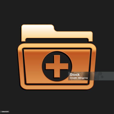 검은 색 배경에 고립 된 의료 아이콘에 대한 골드 의료 건강 기록 폴더 환자 파일 아이콘입니다 병력 기호 긴 그림자 스타일 벡터 건강 진단에 대한 스톡 벡터 아트 및 기타