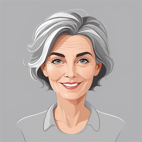 Cartoon Portrait Of A Woman With Gray Hair And A Smile Ai Scribbles