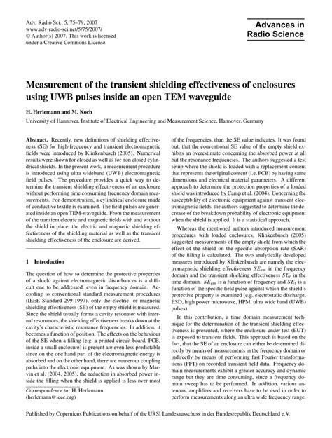 Pdf Measurement Of The Transient Shielding Effectiveness Of