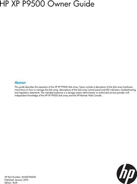 Hp Xp P9500 Disk Array Owners Manual Owner Guide