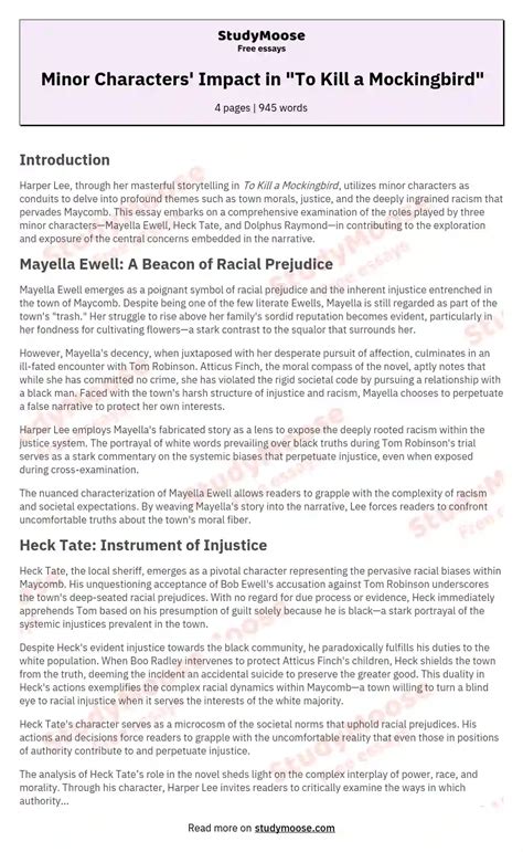 Minor Characters Impact In To Kill A Mockingbird Free Essay Example