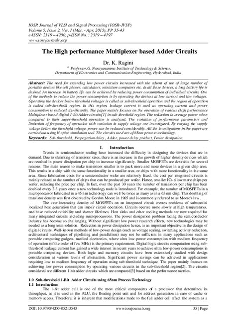 Pdf The High Performance Multiplexer Based Adder Circuits