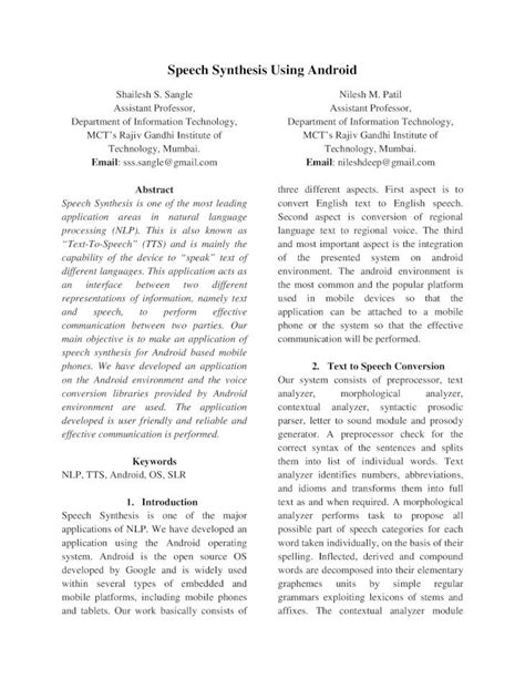 Pdf Speech Synthesis Using Android Dokumentips