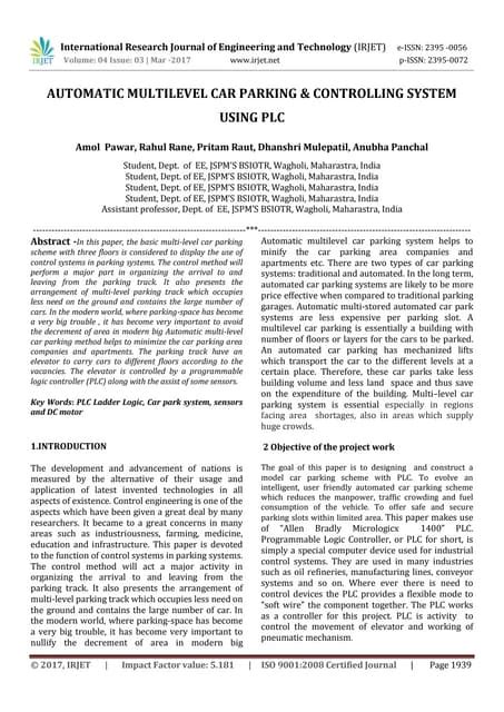 automatic multilevel car parking and controlling system using plc pdf