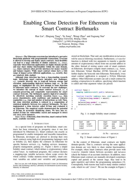enabling clone detection for ethereum via smart contract birthmarks pdf computing computer